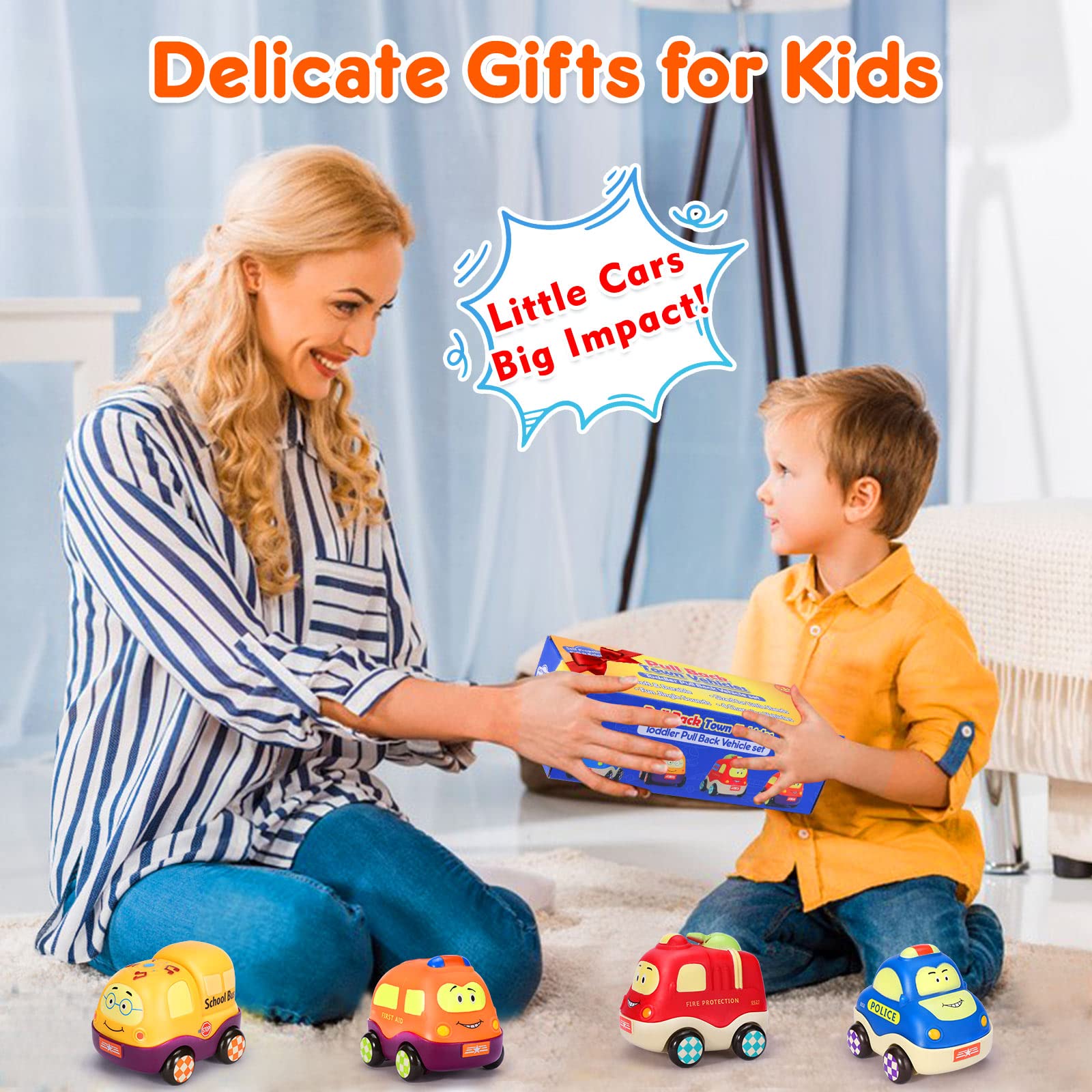 Baby Toy Cars for 1 2 3 Year Old Boys Girls Pull Back Car Cartoon Truck Toys for Toddler 1-3 School Bus Police Car Fire Engine Baby Toy 12-18 Months Xmas Gifts for 1 2 3 Year Old Boy Girl Outdoor Toys