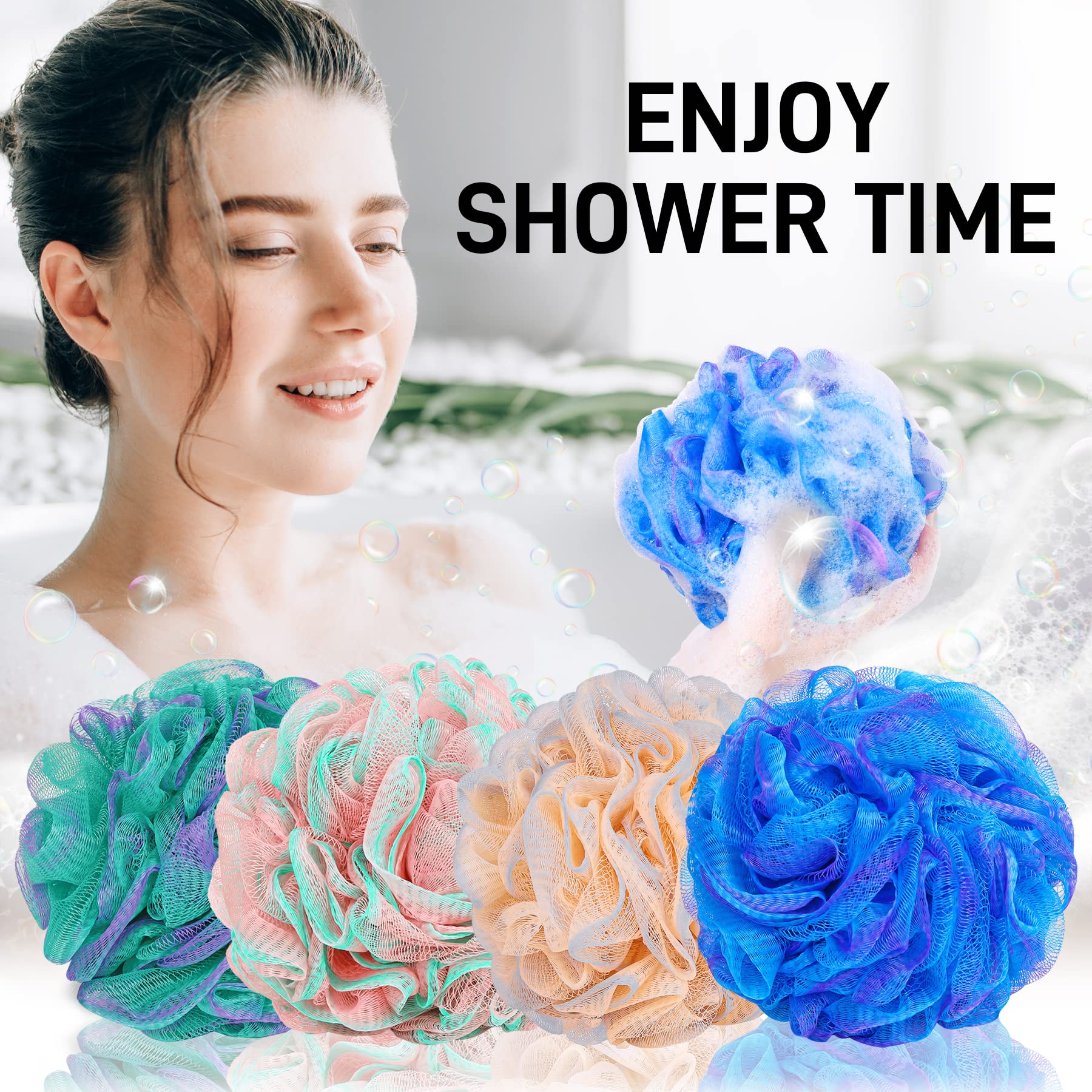 Shower Loofah Bath Sponge 75g - 4 Pack Large Soft Nylon Mesh Puff for Men, Loofah Shower Exfoliating Scrubber Pouf, Full Cleanse, Beauty Bathing Accessories-1