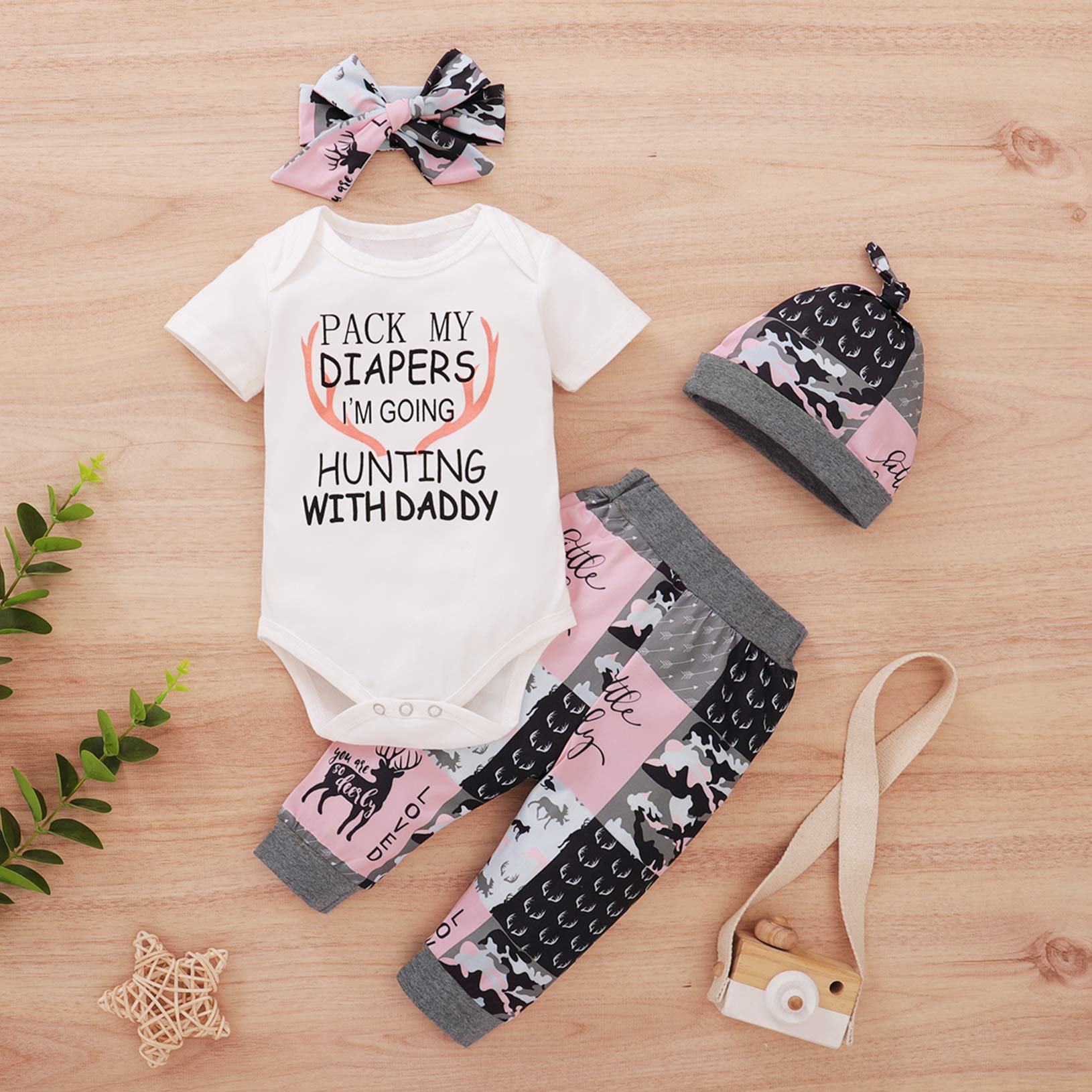 BIRTHDAY SHARK Newborn Girls Outfit Baby Girl Coming Home Outfit Hunting Clothes for Girls (Pink,0-3 Months)