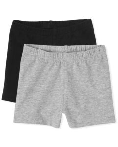 the children's place baby girls' and toddler cartwheel shorts, black/h gray 2-pack, 12-18 months