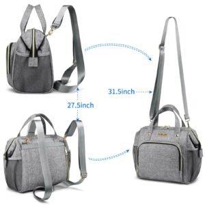 FHELAD Small Diaper Bag Tote Diaper Backpack Crossbody, Toddler Diaper Bags Waterproof Multi-Function Newborn Baby Stylish Mini Tote Maternity Bags Travel Backpacks with Insulated Pockets, Gray