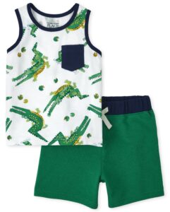 the children's place baby boys the children's place and toddler fashion tank top shorts set shirt, alligator, 3t us