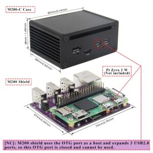 Geekworm for Raspberry Pi Zero 2 W Case Heatsink, M200-K Gigabit Ethernet Expansion Board 3-Port USB HUB with Aluminum Alloy Case&Heatsink for Raspberry Pi Zero 2W/Zero W (Not inlcude Raspberry Pi)