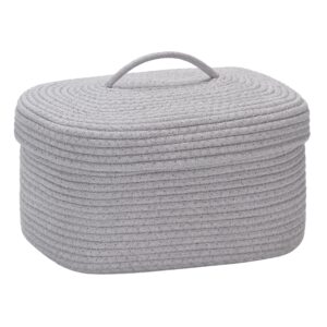 sea team oval cotton rope storage basket with lid, lidded woven storage bin, nursery storage container, diaper caddy, baby shower basket, box, organizer, 15 x 11 x 6.5 inches (medium, grey)