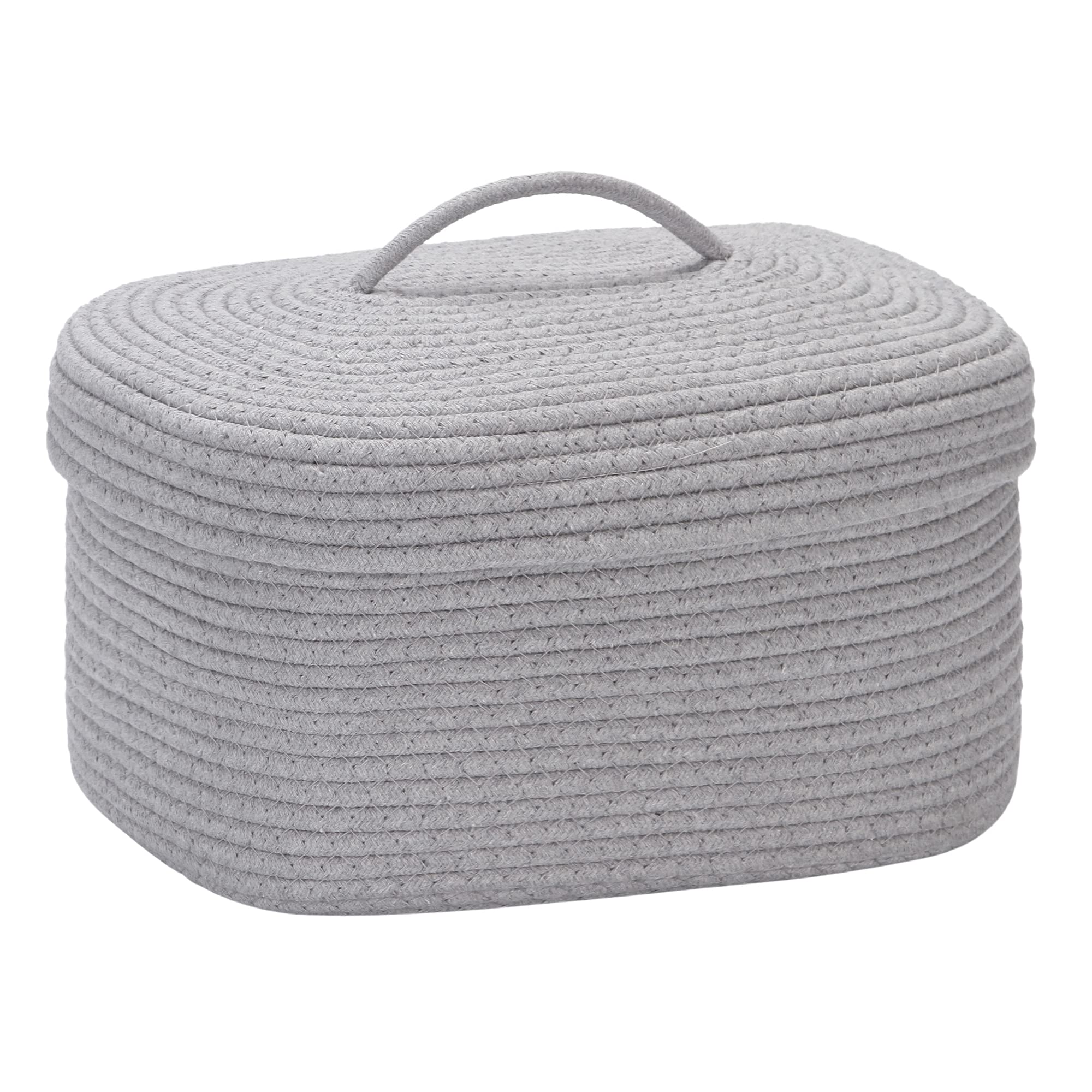 Sea Team Oval Cotton Rope Storage Basket with Lid, Lidded Woven Storage Bin, Nursery Storage Container, Diaper Caddy, Baby Shower Basket, Box, Organizer, 15 x 11 x 6.5 Inches (Medium, Grey)