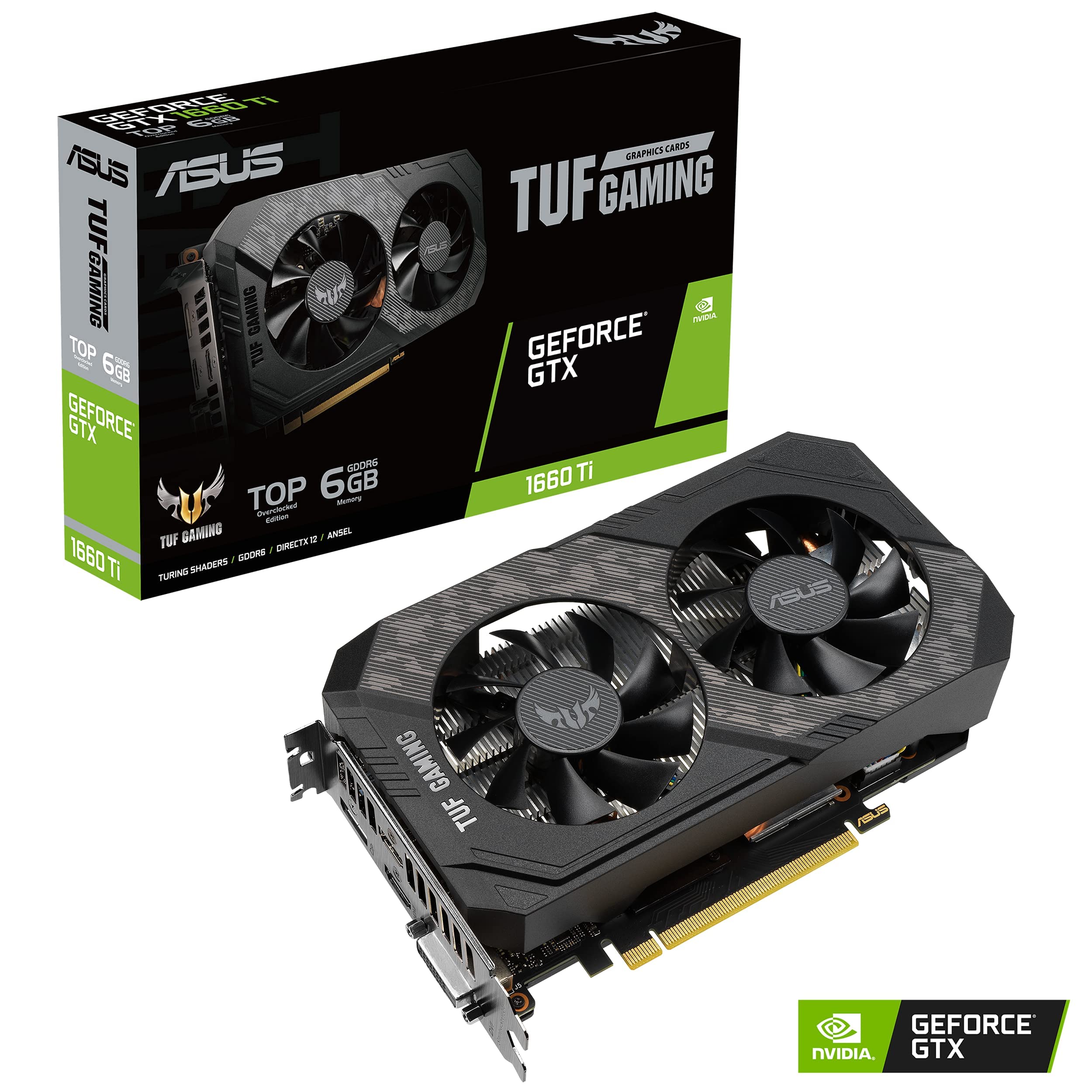 ASUS TUF Gaming NVIDIA GeForce GTX 1660 Ti EVO TOP Edition Graphics Card (PCIe 3.0, 6GB GDDR6, 14Gbps Memory, HDMI 2.0b, DisplayPort 1.4, Space-Grade Lubricant, Compact Design, GPU Tweak II) (Renewed)