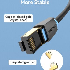 VENTION Cat 8 Ethernet Cable 50ft Cat8 High Speed Internet Network Patch Cord with Gold Plated RJ45 Connector Professional LAN Cable Heavy Duty Waterproof Compatible for Router Patch Pane Modem PS5