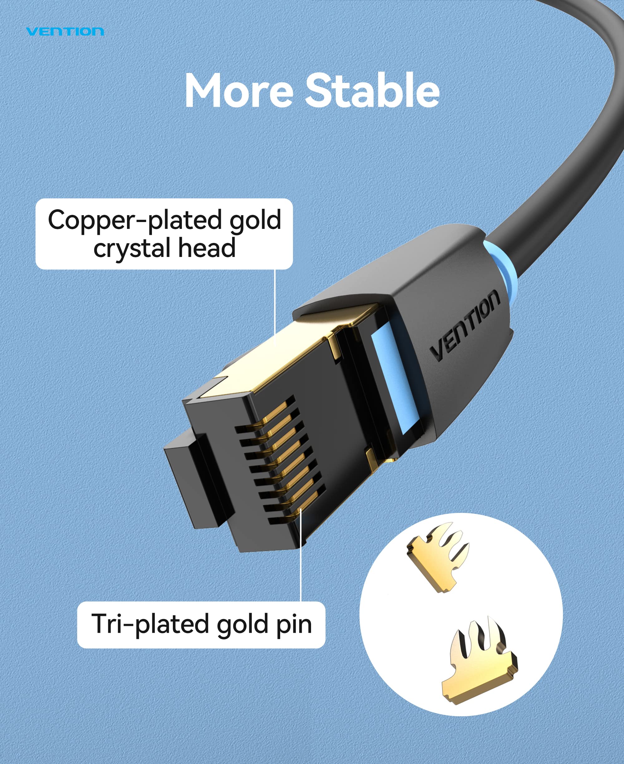 VENTION Cat 8 Ethernet Cable 50ft Cat8 High Speed Internet Network Patch Cord with Gold Plated RJ45 Connector Professional LAN Cable Heavy Duty Waterproof Compatible for Router Patch Pane Modem PS5