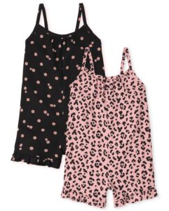 the children's place baby 2 pack and toddler girls sleeveless romper, leopard/daisy 2-pack, 5t