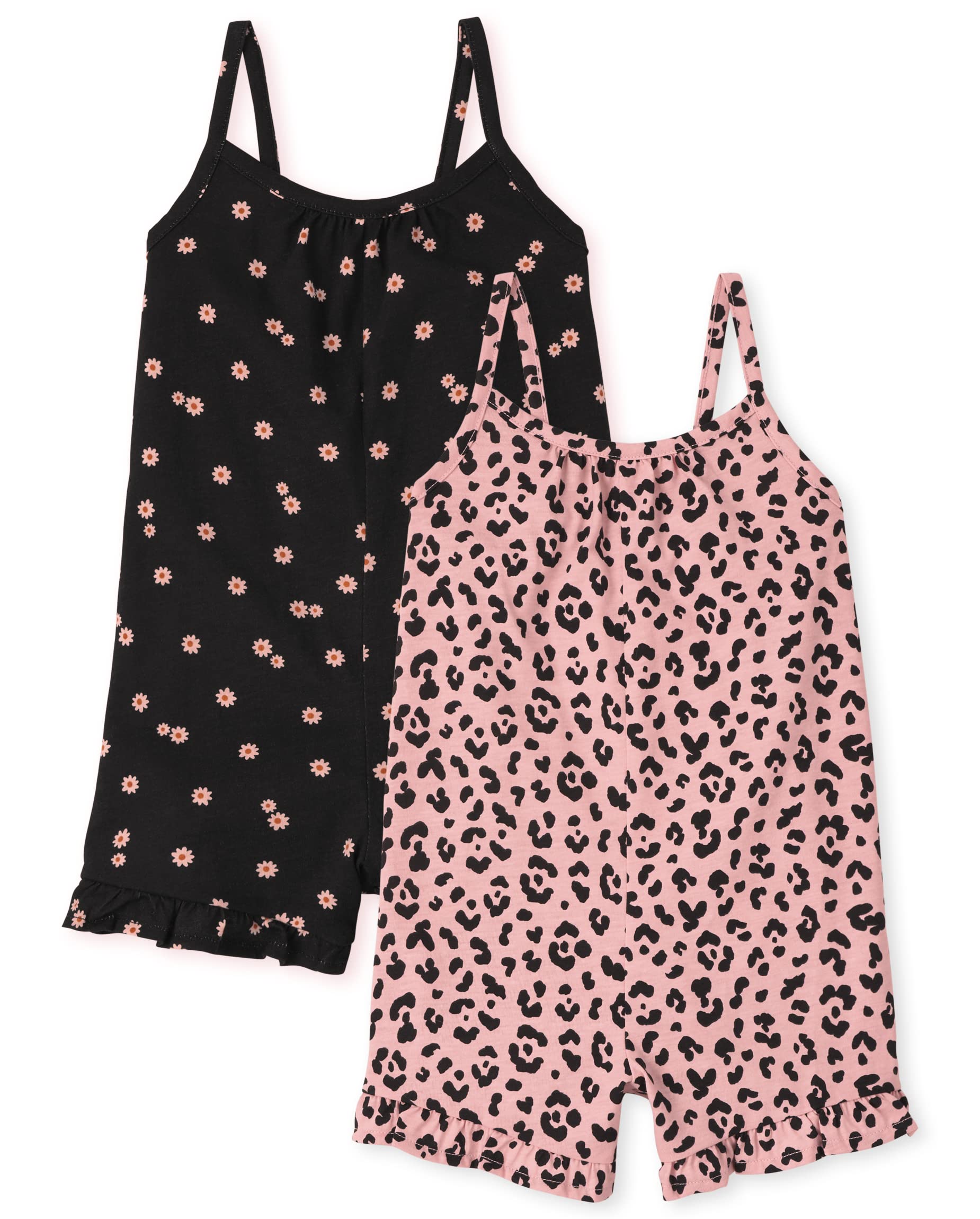 The Children's Place Baby 2 Pack and Toddler Girls Sleeveless Romper, Leopard/Daisy 2-Pack, 5T