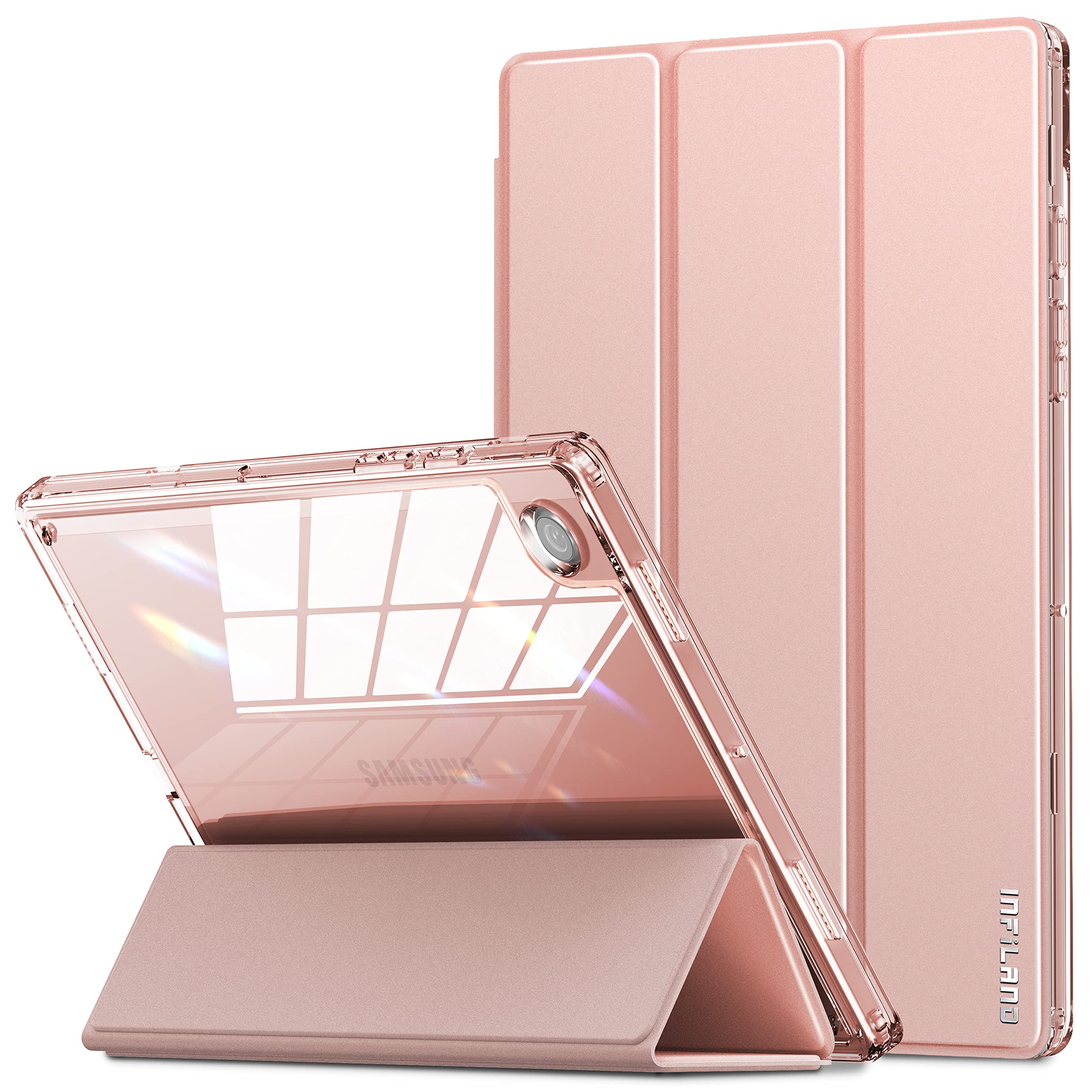 INFILAND Compatible with Samsung Galaxy Tab A8 Case Cover with HD Clear Transparent Back Fit Galaxy Tab A8 10.5 inch 2022 SM-X200/X205/X207 [Auto Wake/Sleep] Rose Gold