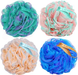 shower loofah bath sponge 75g - 4 pack large soft nylon mesh puff for men, loofah shower exfoliating scrubber pouf, full cleanse, beauty bathing accessories-1