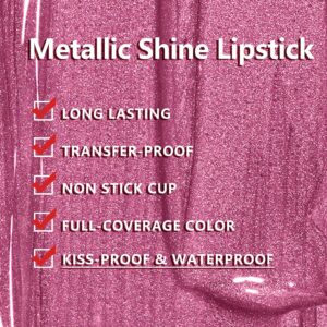 MAKI YIKA Pink Lipstick for Women Metallic Lipsticks Long Lasting Glitter Lipstick No Smudge No Transfer Full-Coverage Liquid Lip Gloss, Pink Flower