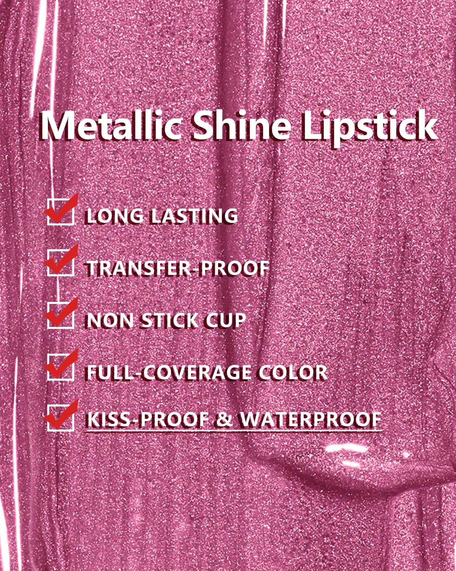 MAKI YIKA Pink Lipstick for Women Metallic Lipsticks Long Lasting Glitter Lipstick No Smudge No Transfer Full-Coverage Liquid Lip Gloss, Pink Flower