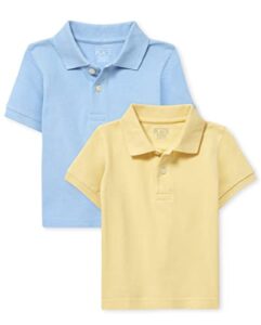 the children's place baby boys' toddler multipack short sleeve pique polos, brook/new yellow 2-pack, 3t