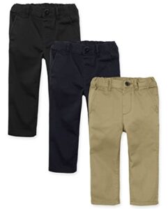 the children's place baby boys' and toddler stretch skinny chino pants, flax/new navy/black 3-pack, 4t