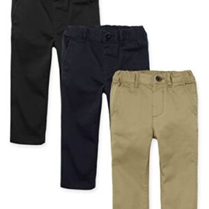 The Children's Place Baby Boys' and Toddler Stretch Skinny Chino Pants, Flax/New Navy/Black 3-Pack, 4T