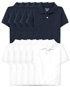 the children's place baby boys' toddler multipack short sleeve pique polos, nautico/white 10-pack, 5t