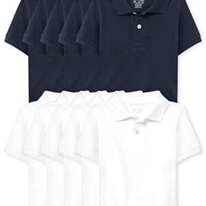 The Children's Place Baby Boys' Toddler Multipack Short Sleeve Pique Polos, Nautico/White 10-Pack, 5T