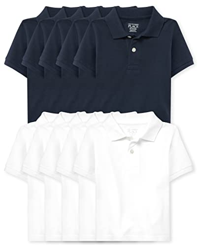 The Children's Place Baby Boys' Toddler Multipack Short Sleeve Pique Polos, Nautico/White 10-Pack, 5T