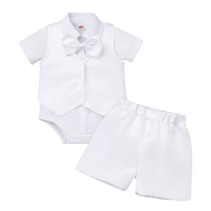 summer baptism outfits for boys baby christening outfit gentleman suit dedication white dress shirt romper bowtie waistcoat vest shorts newborn baptismal outfit wedding tuxedo formal easter 0-6 months