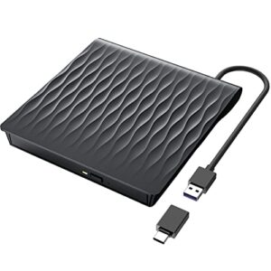 lpuncd external cd/dvd drive for laptop usb 3.0 & type-c，external cd dvd burner cd/dvd+/-rw rewriter for laptop, desktop, imac, macbook, compatible with windows 11/10/xp/8/7/vista/linux/macos, black