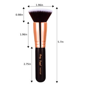 Party Queen Flat Top Kabuki Foundation Brush, Vegan Makeup Tool,Synthetic Makeup Brushes for Liquid, Cream,Blending Mineral,Powder,Buffing Stippling,Soft,Travel Size Makeup Tools,RoseGold