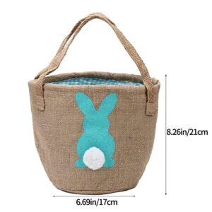 Easter Bunny Basket Burlap Buckets with Two Handles Egg Hunt Buckets with Fluffy Tail for Kids Easter Tote Bags for Storage Eggs Candies and Gifts(Yama Blue)