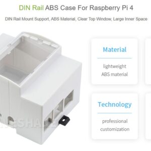 DIN Rail Case for Raspberry Pi 4, DIN Rail Mount Support, ABS Material, Clear Top Window, Large Inner Space Allows Accommodating an Extra Add-on Such as PoE HAT (D), RS485 CAN HAT etc. Easy to Use