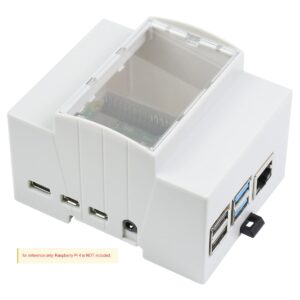 DIN Rail Case for Raspberry Pi 4, DIN Rail Mount Support, ABS Material, Clear Top Window, Large Inner Space Allows Accommodating an Extra Add-on Such as PoE HAT (D), RS485 CAN HAT etc. Easy to Use