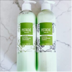 Pistaché Skincare Pistachio Oil Shampoo and Conditioner Set (Rich Pistachio Biscotti Scent) + Hydrating and Nourishing + Deep Moisturizing + Vitamin E + Paraben and Sulphate Free, 12 oz each