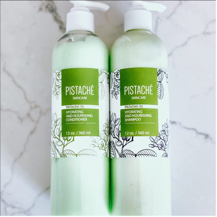 Pistaché Skincare Pistachio Oil Shampoo and Conditioner Set (Rich Pistachio Biscotti Scent) + Hydrating and Nourishing + Deep Moisturizing + Vitamin E + Paraben and Sulphate Free, 12 oz each