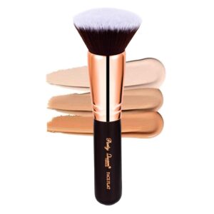 party queen flat top kabuki foundation brush, vegan makeup tool,synthetic makeup brushes for liquid, cream,blending mineral,powder,buffing stippling,soft,travel size makeup tools,rosegold