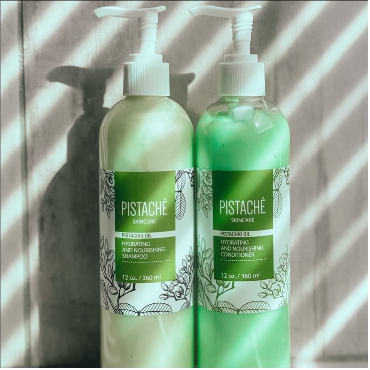 Pistaché Skincare Pistachio Oil Shampoo and Conditioner Set (Rich Pistachio Biscotti Scent) + Hydrating and Nourishing + Deep Moisturizing + Vitamin E + Paraben and Sulphate Free, 12 oz each