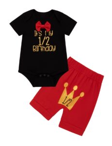 baby boy infant it's my 1/2 birthday outfit short sleeve clothes short set (black, 6-12 months)