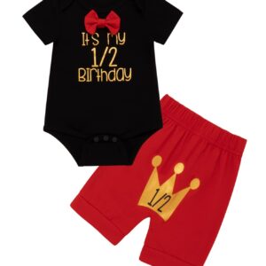 Baby Boy Infant It's My 1/2 Birthday Outfit Short Sleeve Clothes Short Set (Black, 6-12 Months)