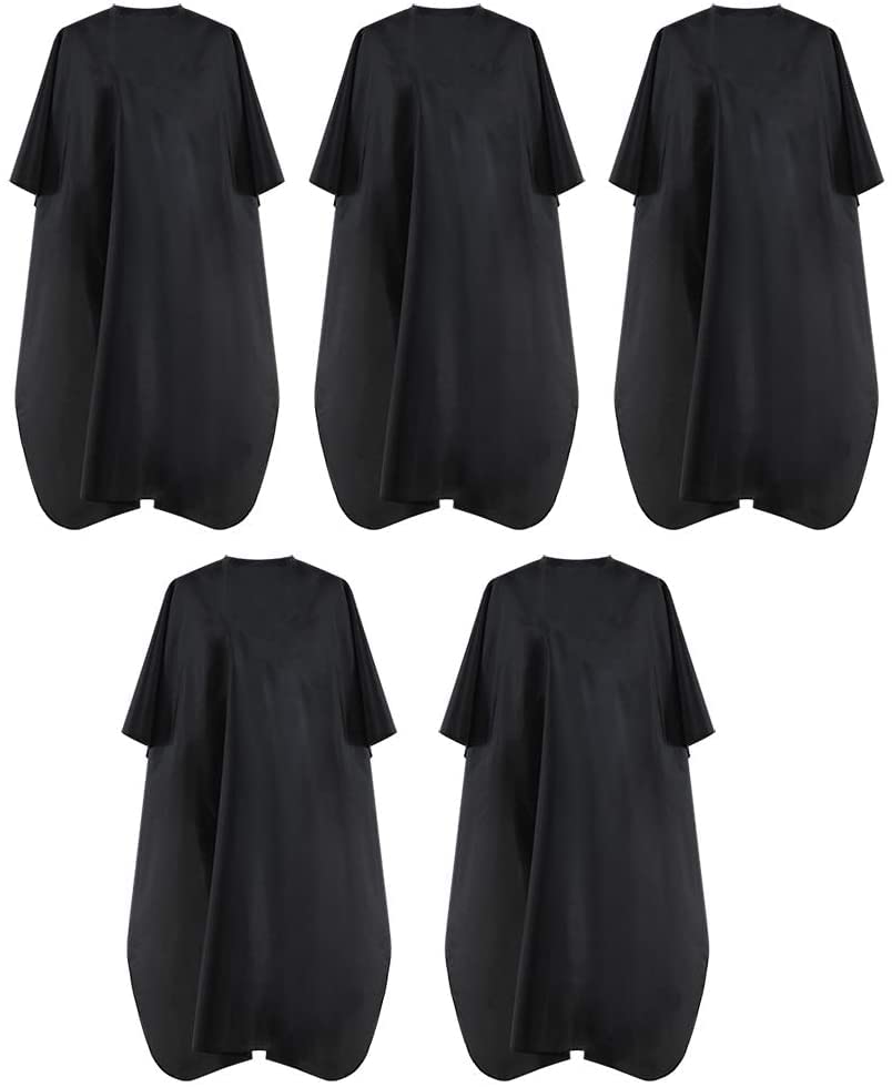 Black Waterproof Hair Salon Cape Professional Barber Cape with Metal Snap Closure Hair Cutting Cape (Black-5 Pack)