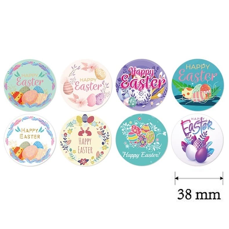 500 Pieces Easter Stickers Roll,1.5 Inch Rabbit Stickers Self Adhesive Easter Labels with 8 Styles for Candy Cookie Bags Gifts Boxes Wrap Cards Bottles Envelope Seals Party Decoration Supplies