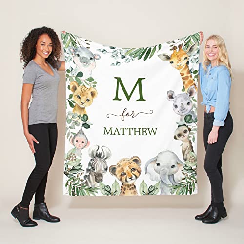 Personalized Baby Blanket for Boy Girls Custom Girl Blankets with Name Customized Nursery Blanket with Name Personalized Elephant Unisex Baby Blankets Custom Receiving Blanket for Boy 30x40 Inch