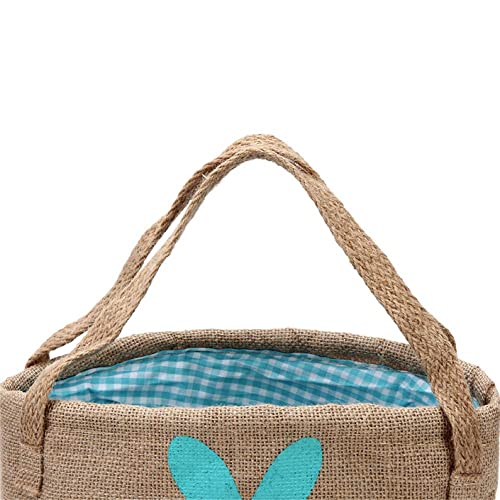 Easter Bunny Basket Burlap Buckets with Two Handles Egg Hunt Buckets with Fluffy Tail for Kids Easter Tote Bags for Storage Eggs Candies and Gifts(Yama Blue)