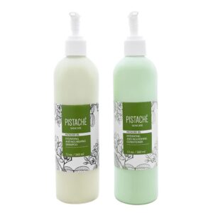 pistaché skincare pistachio oil shampoo and conditioner set (rich pistachio biscotti scent) + hydrating and nourishing + deep moisturizing + vitamin e + paraben and sulphate free, 12 oz each