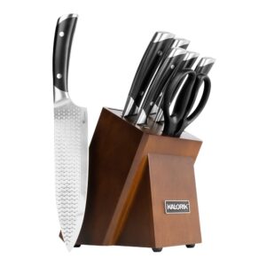 kalorik cobra 8-piece set knife set wps 51089 - japanese high-carbon stainless steel professional chef’s knives - santoku knife, bread knife, paring knife, & more - with acacia wood storage block