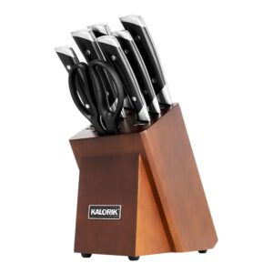 Kalorik Cobra 8-Piece Set Knife Set WPS 51089 - Japanese High-Carbon Stainless Steel Professional Chef’s Knives - Santoku Knife, Bread Knife, Paring Knife, & More - With Acacia Wood Storage Block