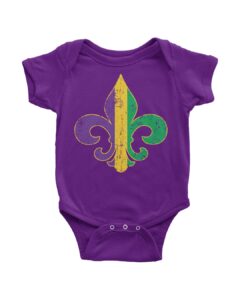 threadrock unisex baby mardi gras fleur de lis infant bodysuit - 6 months, purple