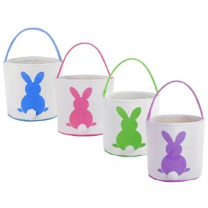 4 packs empty easter baskets for kids bulk canvas basket personalized bunny bags buckets eggs hunt party supplies, pink, blue,green and purple