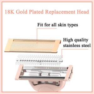 Razor Replacement Heads Compatible with Flawless Nu Razor, Rose Gold Plated Body Replacement Head with Covers, Hair remover Replacement Head Compatible with Finishing Touch Razor for Women (2 Count)