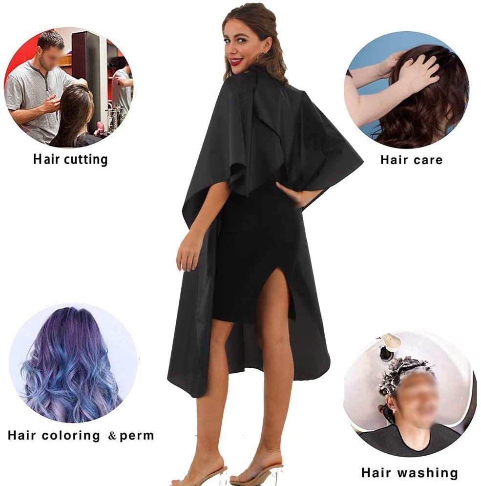 Black Waterproof Hair Salon Cape Professional Barber Cape with Metal Snap Closure Hair Cutting Cape (Black-5 Pack)