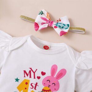 Newborn Baby Girl Easter Outfit My First Easter Romper Rabbit Suspender Skirt Headband Clothes Set (Easter-Pink, 9-12 Months)