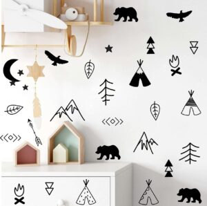 woodland animal wall decals camping wall stickers black tree animal and mountain wall stickers forest animal wall decals for kids bedrooms woodland nursery decor