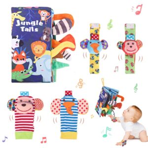 baby wrist rattles toys, soft book for babies 0-3 months, foot rattle socks for newborn, gift for infant